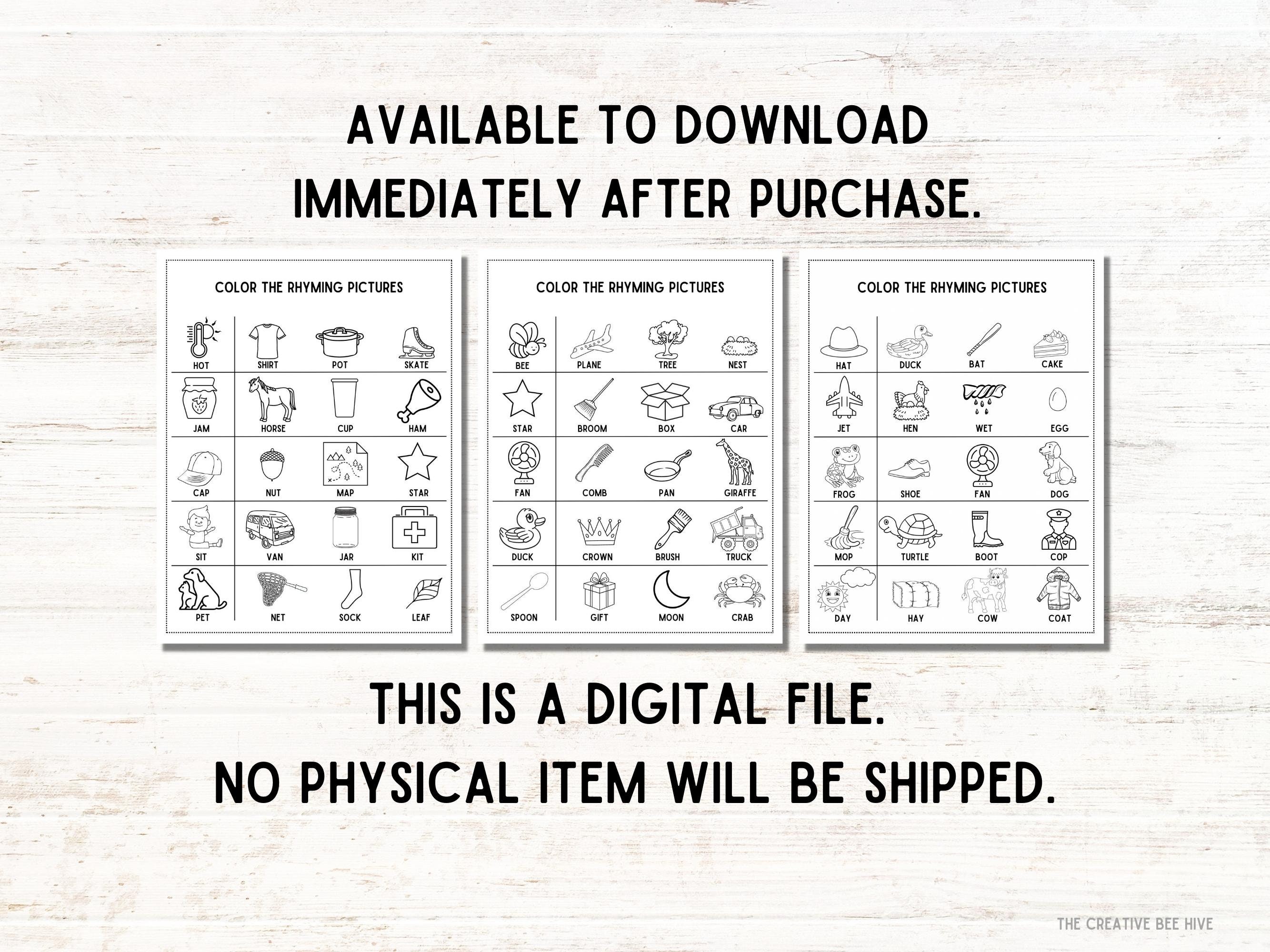 Rhyming Word Matching Worksheets | Preschool Learning | Kindergarten ...