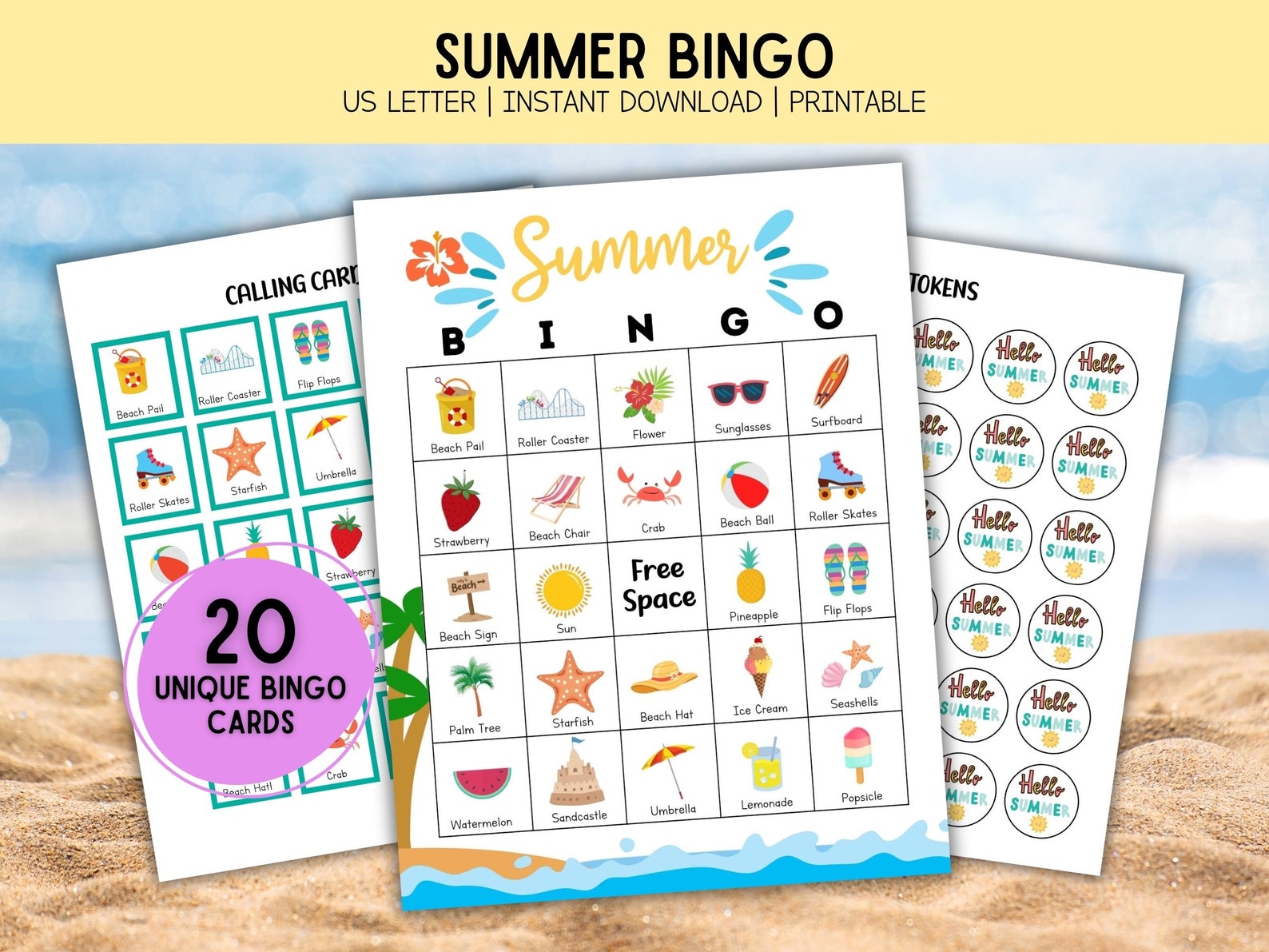 Printable Summer Bingo Game | Summer Activity for Kids | Printable ...