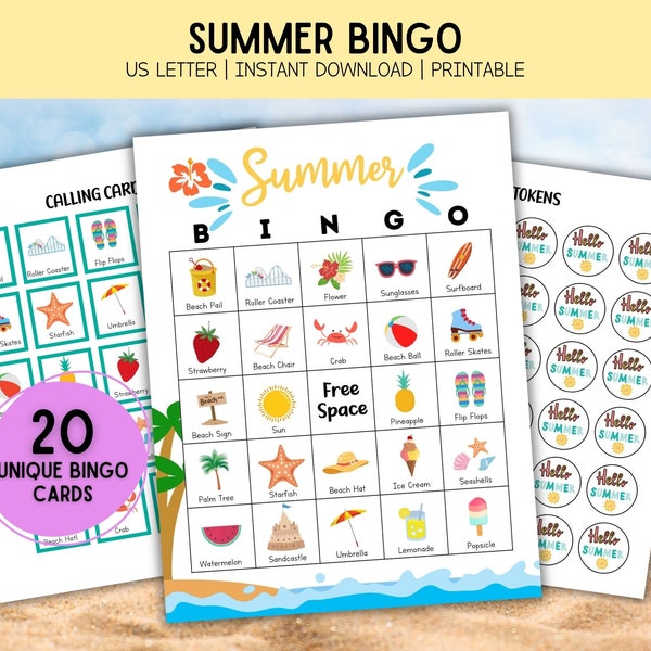 Printable Summer Bingo Game Summer Activity for Kids Printable Party ...