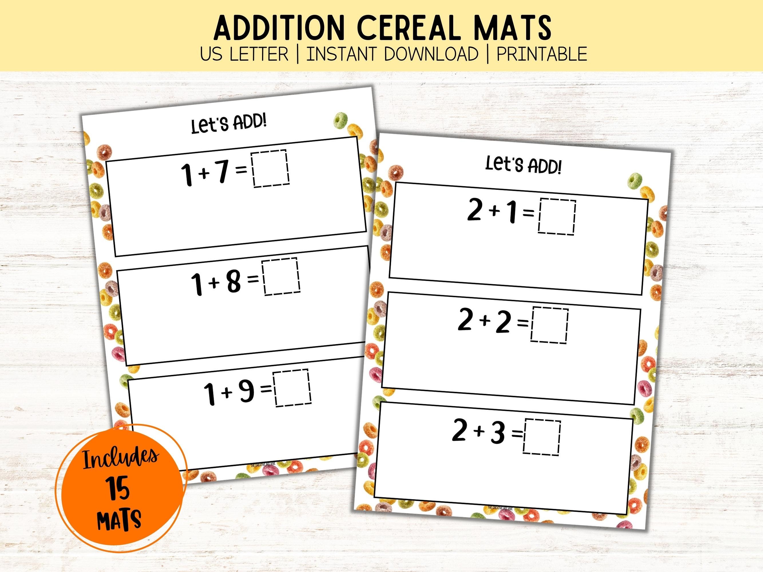Addition Cereal Mats | Counting Activity | Printable | Kindergarten ...