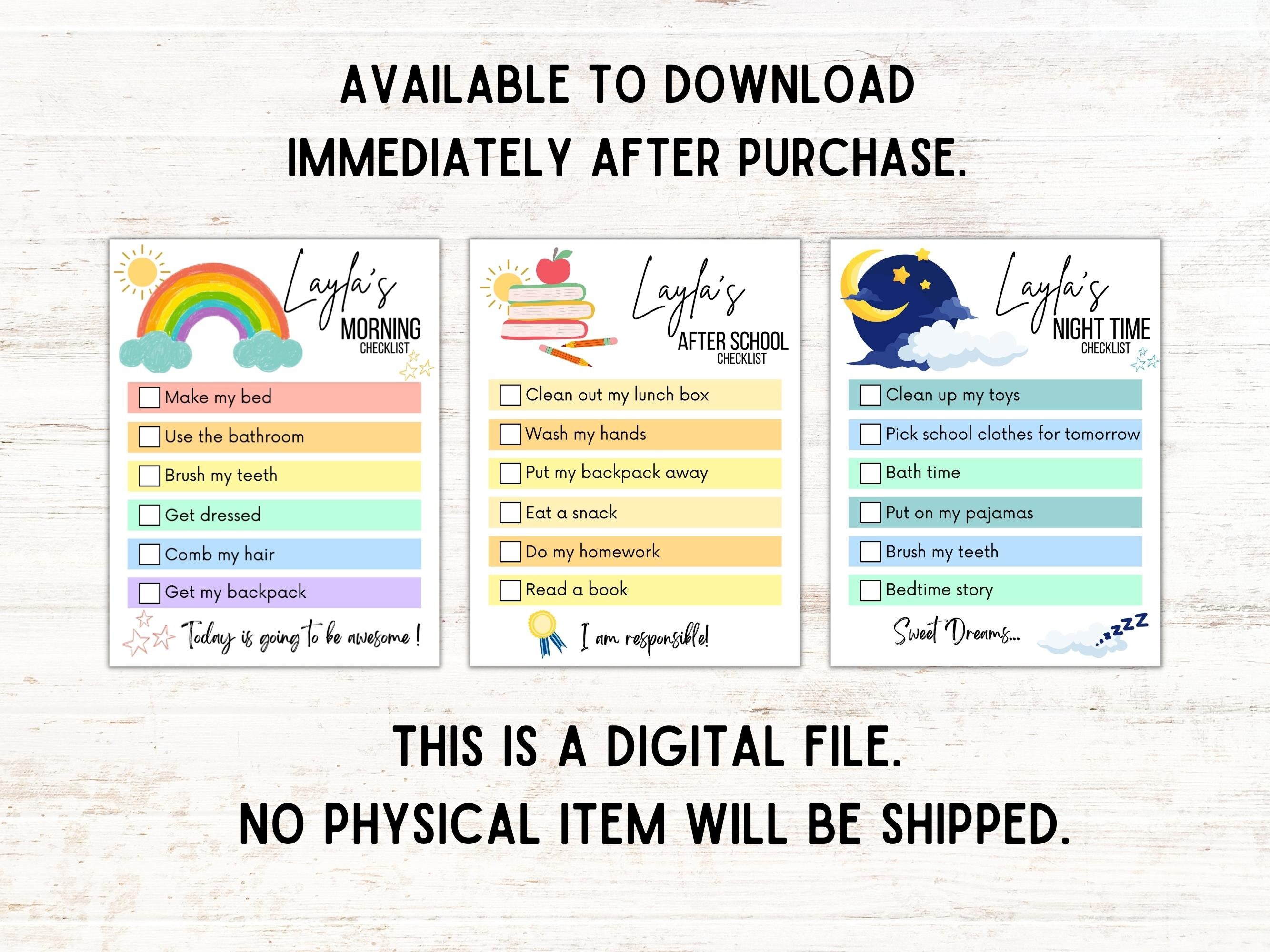 Editable Daily Responsibility Chore Chart for Kids Rainbow Daily ...