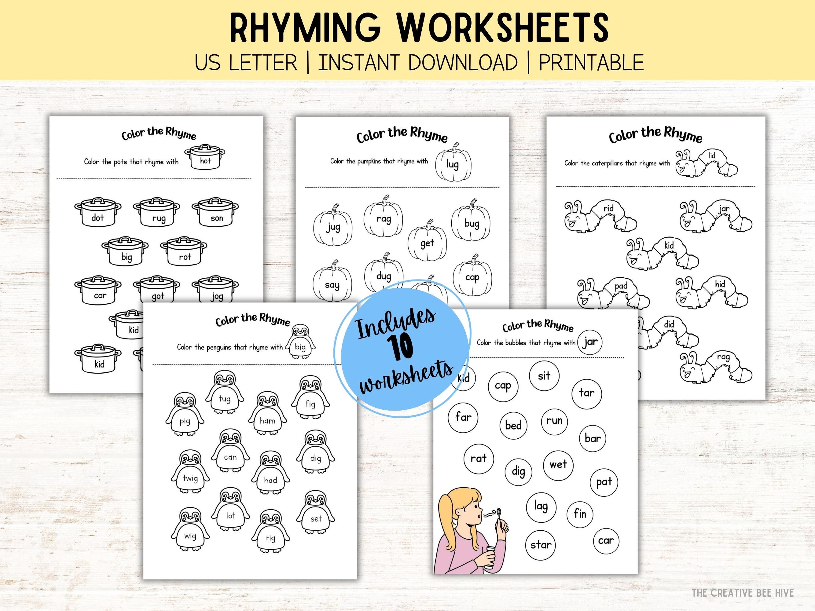 Rhyming Word Matching Worksheets | Preschool Learning | Kindergarten ...