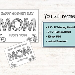 Mother's Day Coloring Sheet | Printable Card | Digital Download - Etsy