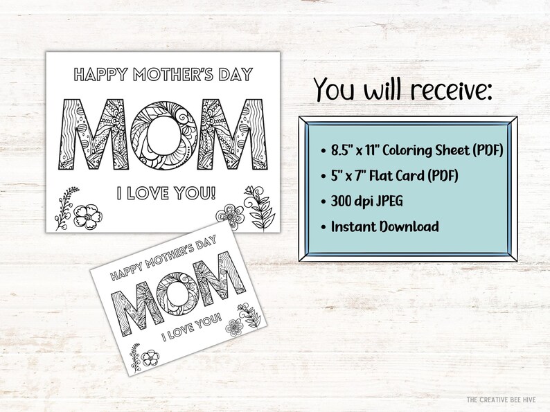 Mother's Day Coloring Sheet | Printable Card | Digital Download - Etsy