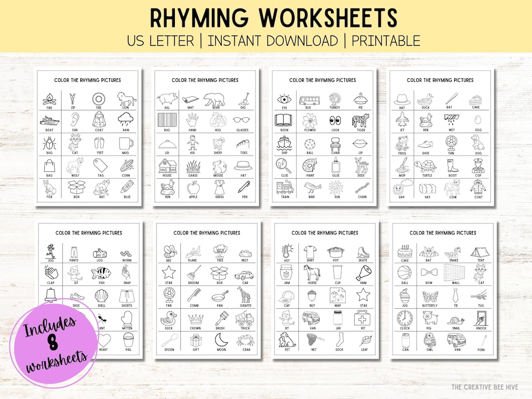 Rhyming Word Matching Worksheets | Preschool Learning | Kindergarten ...