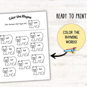 Rhyming Word Matching Worksheets | Preschool Learning | Kindergarten ...
