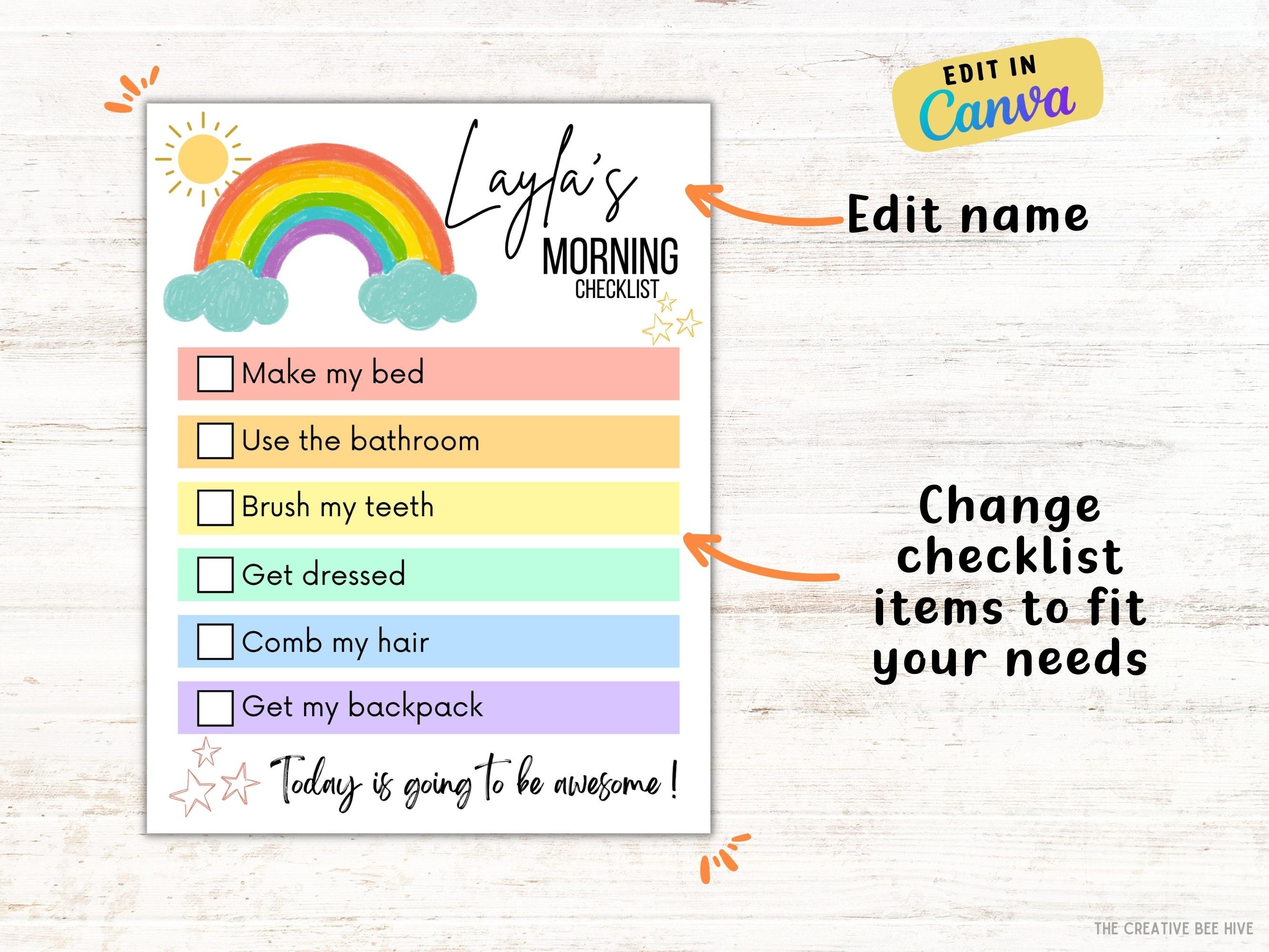 Editable Daily Responsibility Chore Chart for Kids Rainbow Daily ...