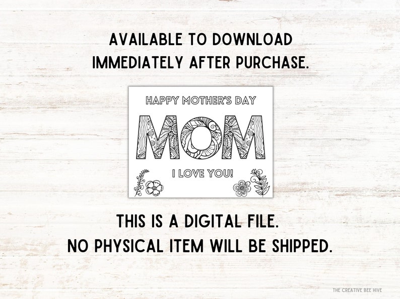 Mother's Day Coloring Sheet | Printable Card | Digital Download - Etsy