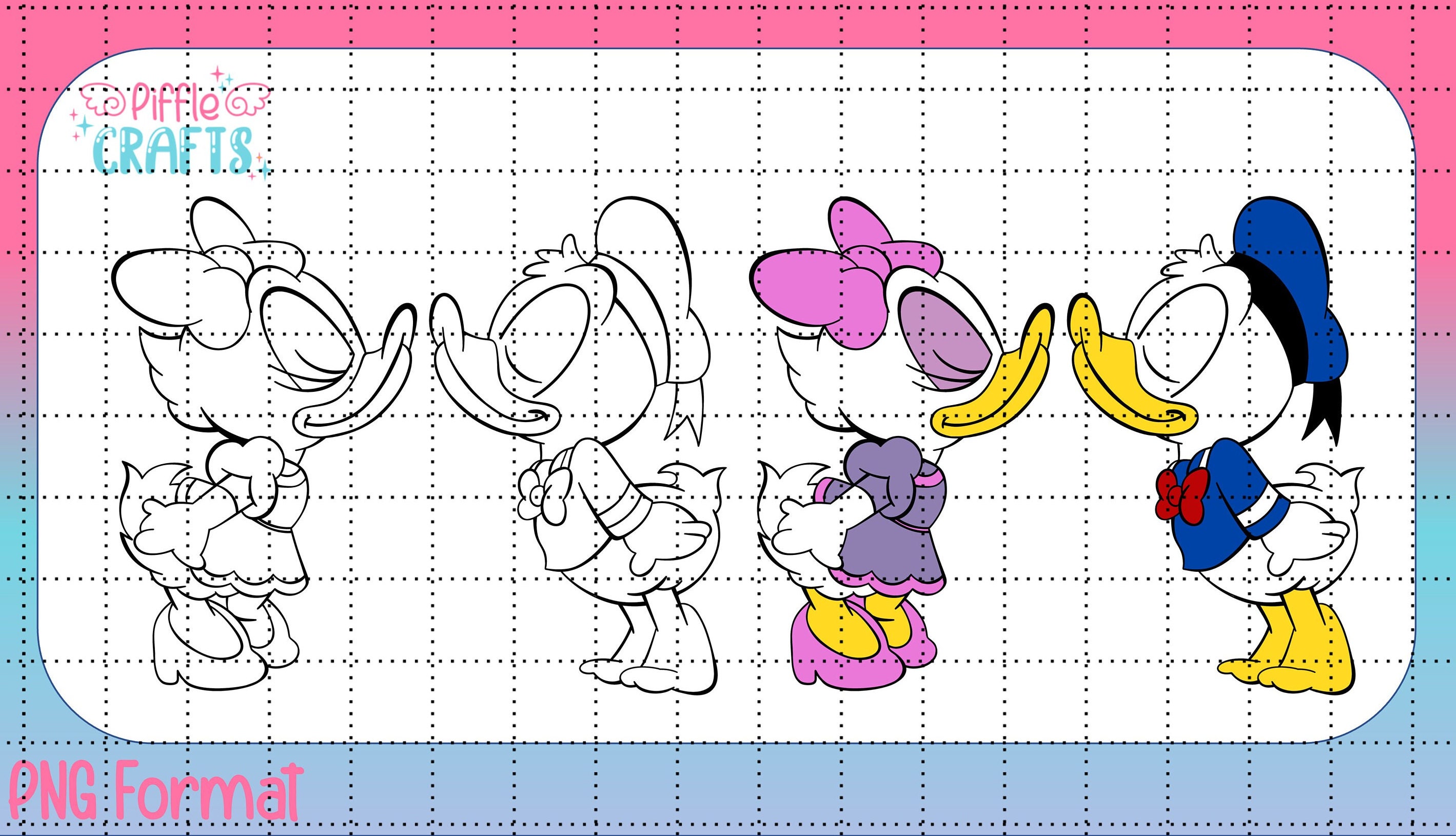 Donald and Daisy Chibi Kiss High Quality PNG Colour & Outline Wedding ...