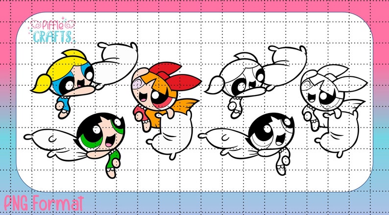 Powerpuff Girls Bundle 2 Bedtime PNG Files Hand Drawn Bubbles Blossom ...