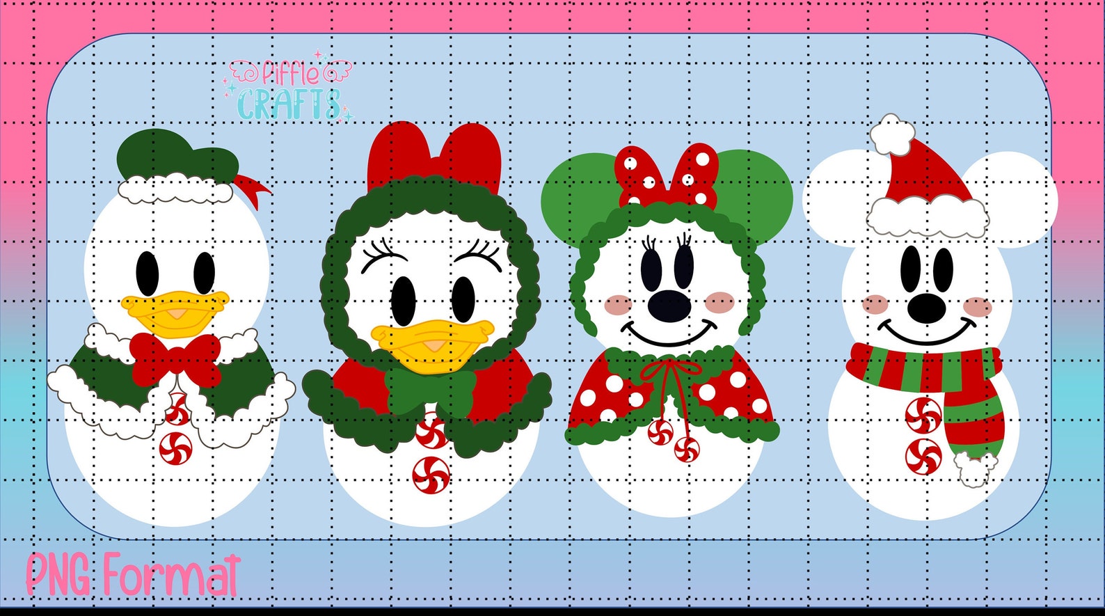 Mickey Minnie Donald Daisy Snowmen - PNG (variety of Colour ...