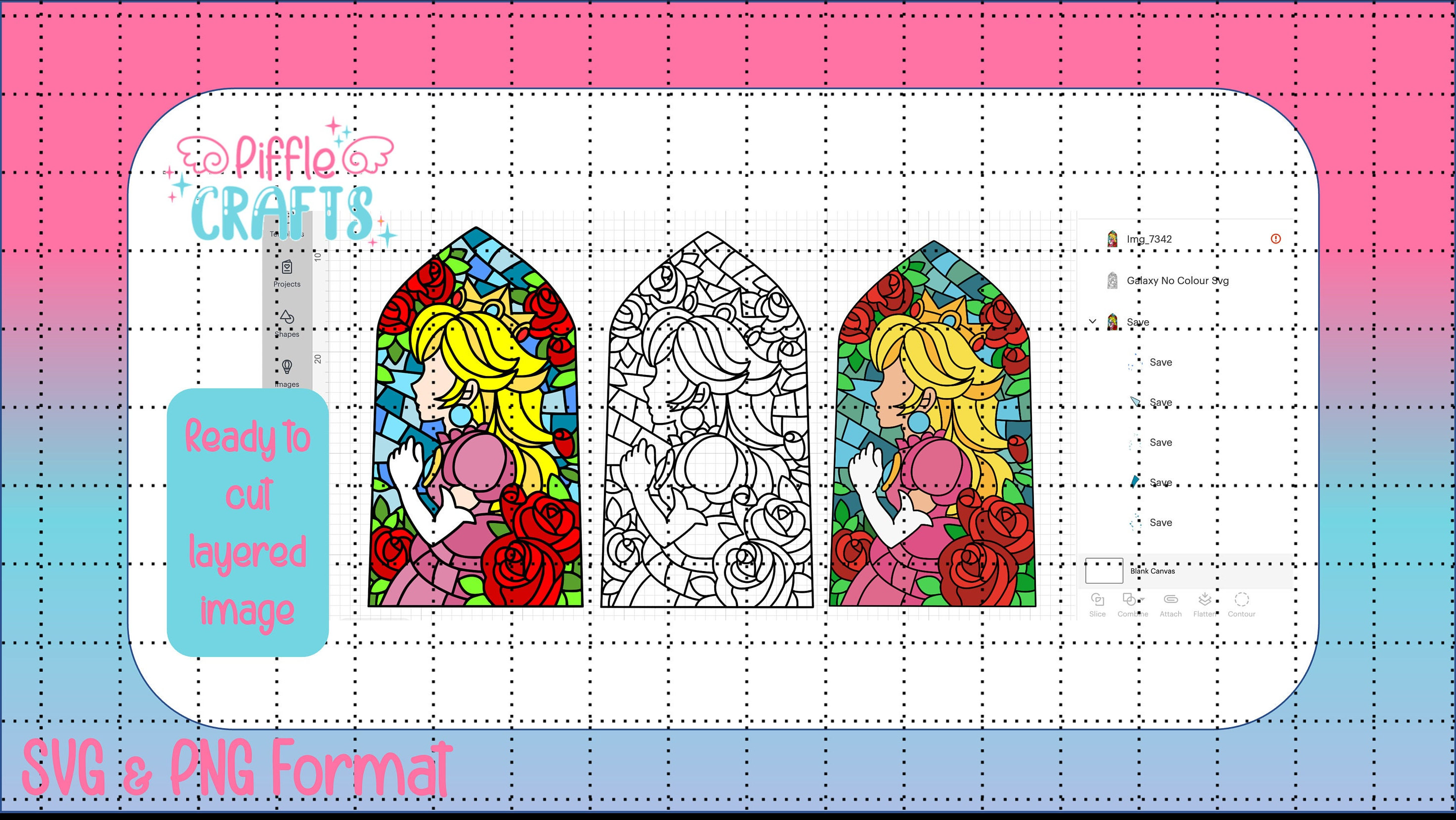 Princess Peach Stained Glass Window SVG/PNG Color/black & White Mario ...