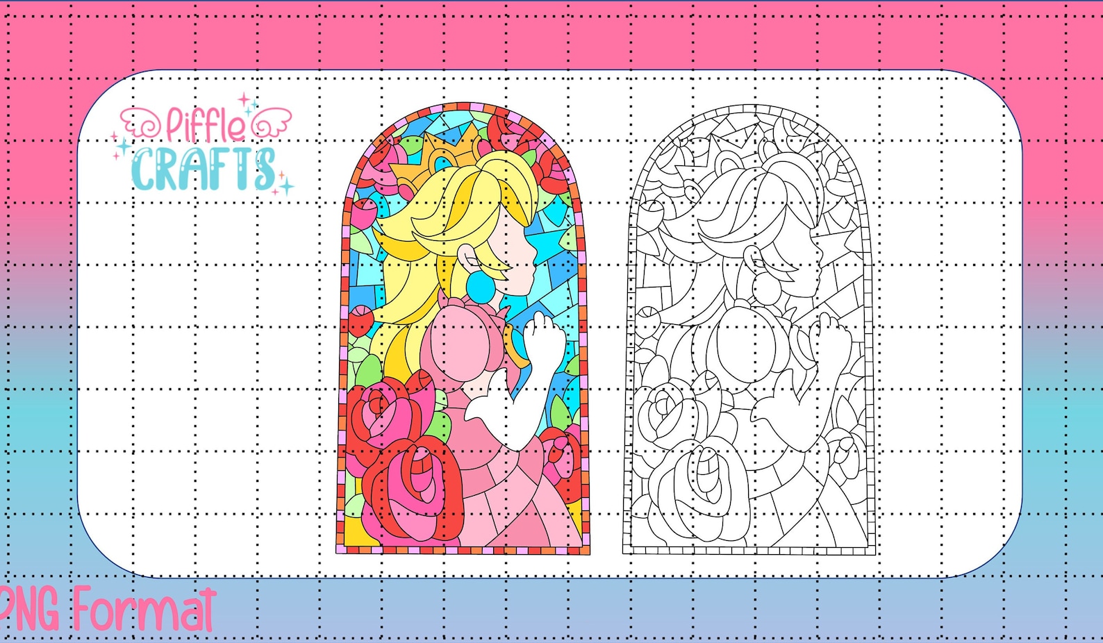 Princess Peach Stained Glass Window Bundle PNG Color/black & White ...