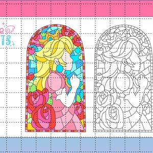 Princess Peach Stained Glass Window Bundle PNG Color/black & White ...