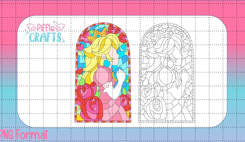 Princess Peach Stained Glass Window Bundle PNG Color/black & White ...