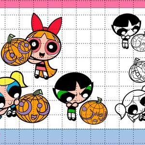 Halloween Power Girls Hand Drawn PNG Files Buttercup Bubbles Blossom - Etsy
