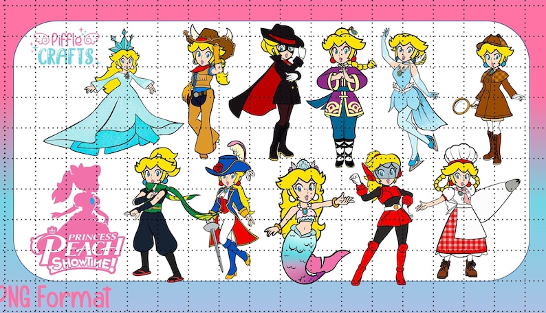 Princess Peach Showtime PNG Baker Cowgirl Spy Swordfighter Ice Skater ...
