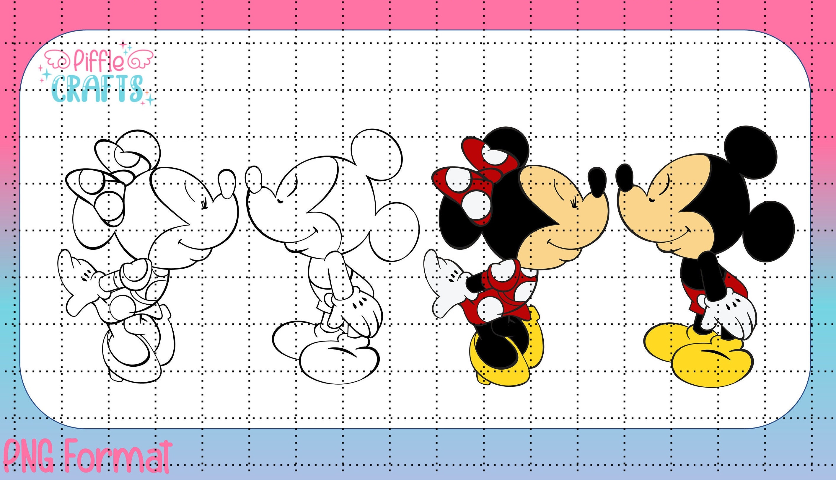 Mickey and Minnie Chibi Kiss High Quality PNG Colour & Outline Wedding ...