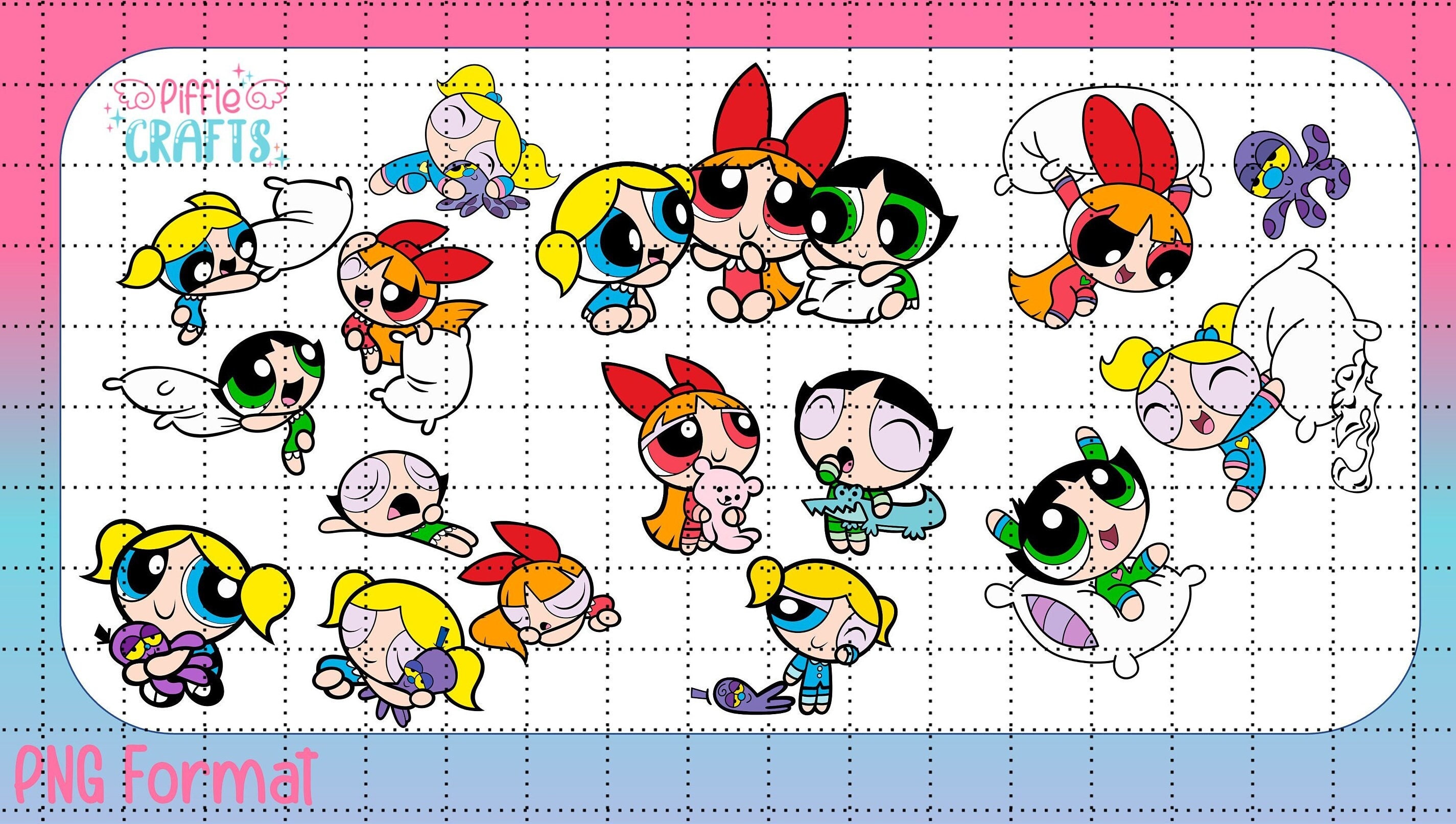 Powerpuff Girls Bundle 2 Bedtime PNG Files Hand Drawn Bubbles Blossom ...