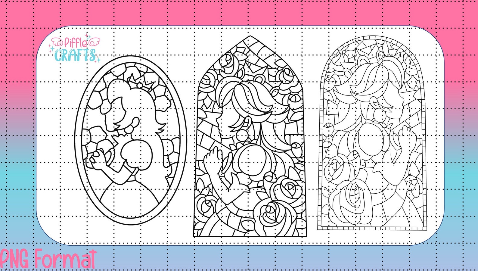 Princess Peach Stained Glass Window Bundle PNG Color/black & White ...