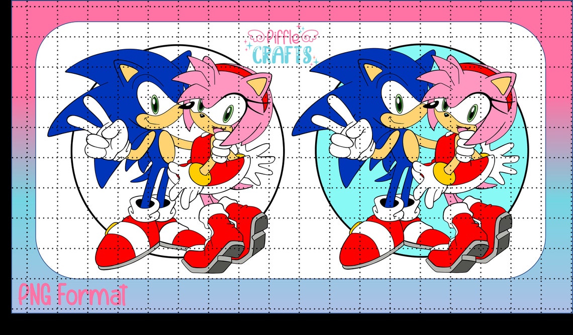 Sonic the Hedgehog & Amy Rose PNG 4 Files Colour/outline - Etsy
