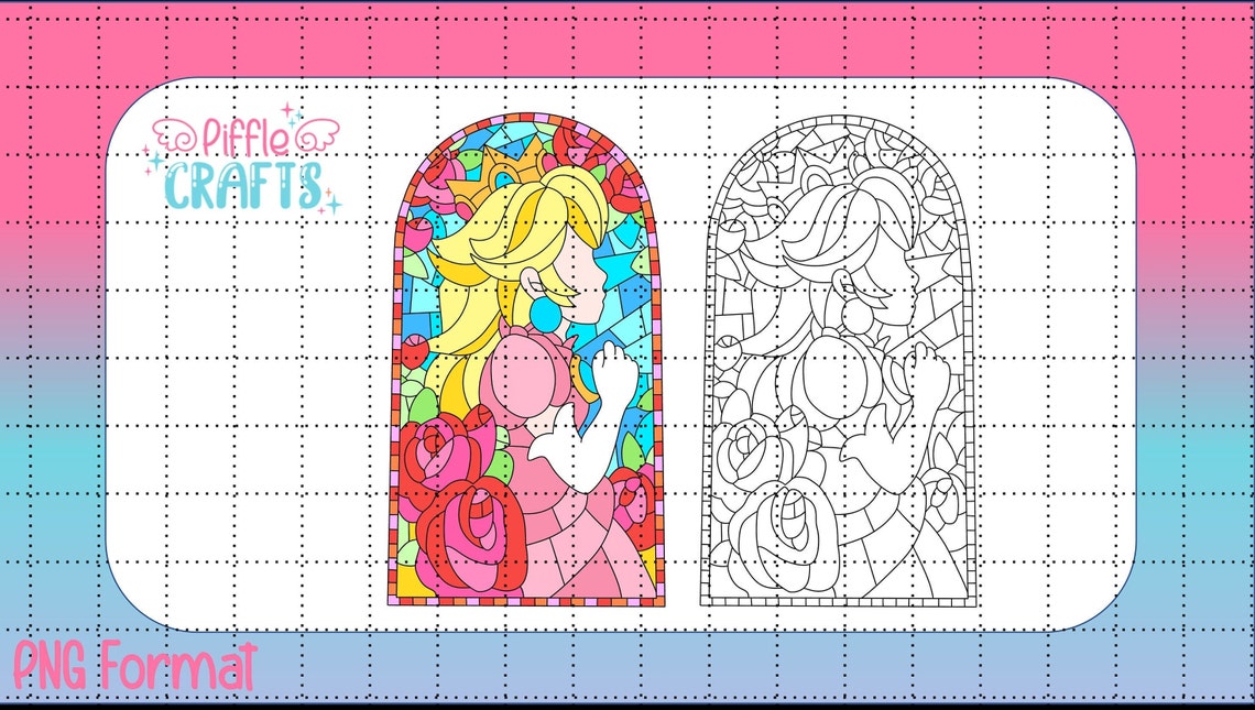 Princess Peach Stained Glass Window PNG Color/black & White Mario Movie ...
