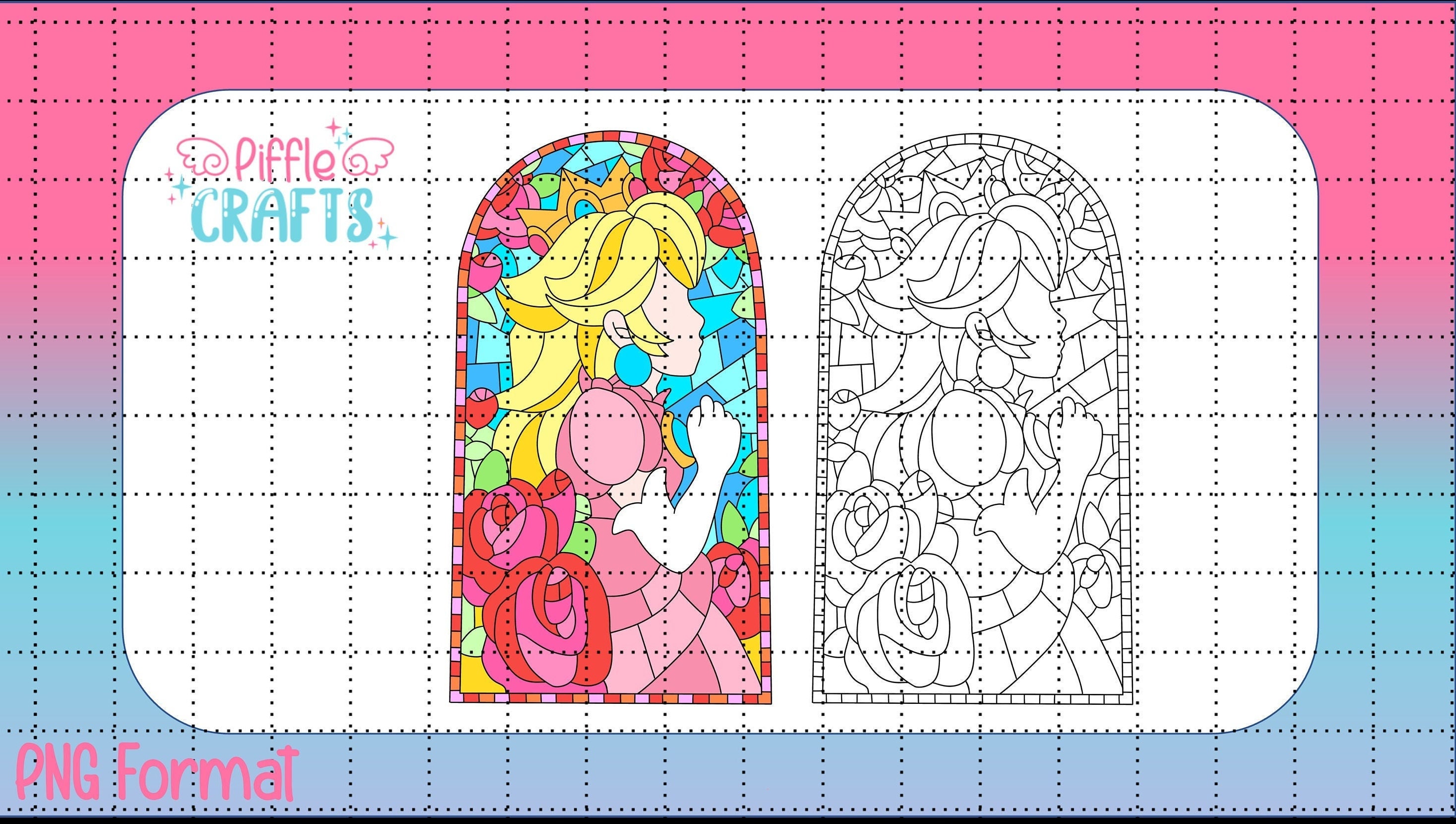 Princess Peach Stained Glass Window PNG Color/black & White - Etsy Australia