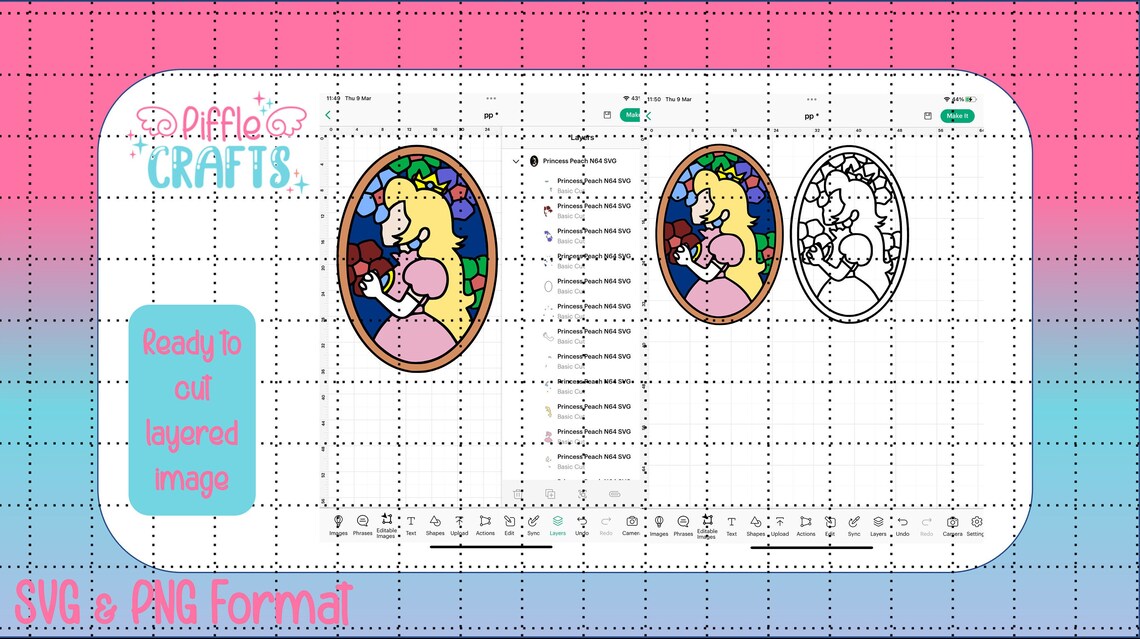 Princess Peach Stained Glass Window SVG PNG Color/black & White N64 - Etsy