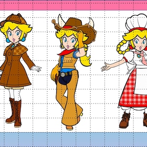 Princess Peach Showtime PNG Baker Cowgirl Spy Swordfighter Ice Skater ...