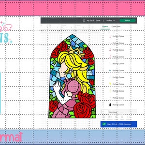 Princess Peach Stained Glass Window SVG/PNG Color/black & White Mario ...