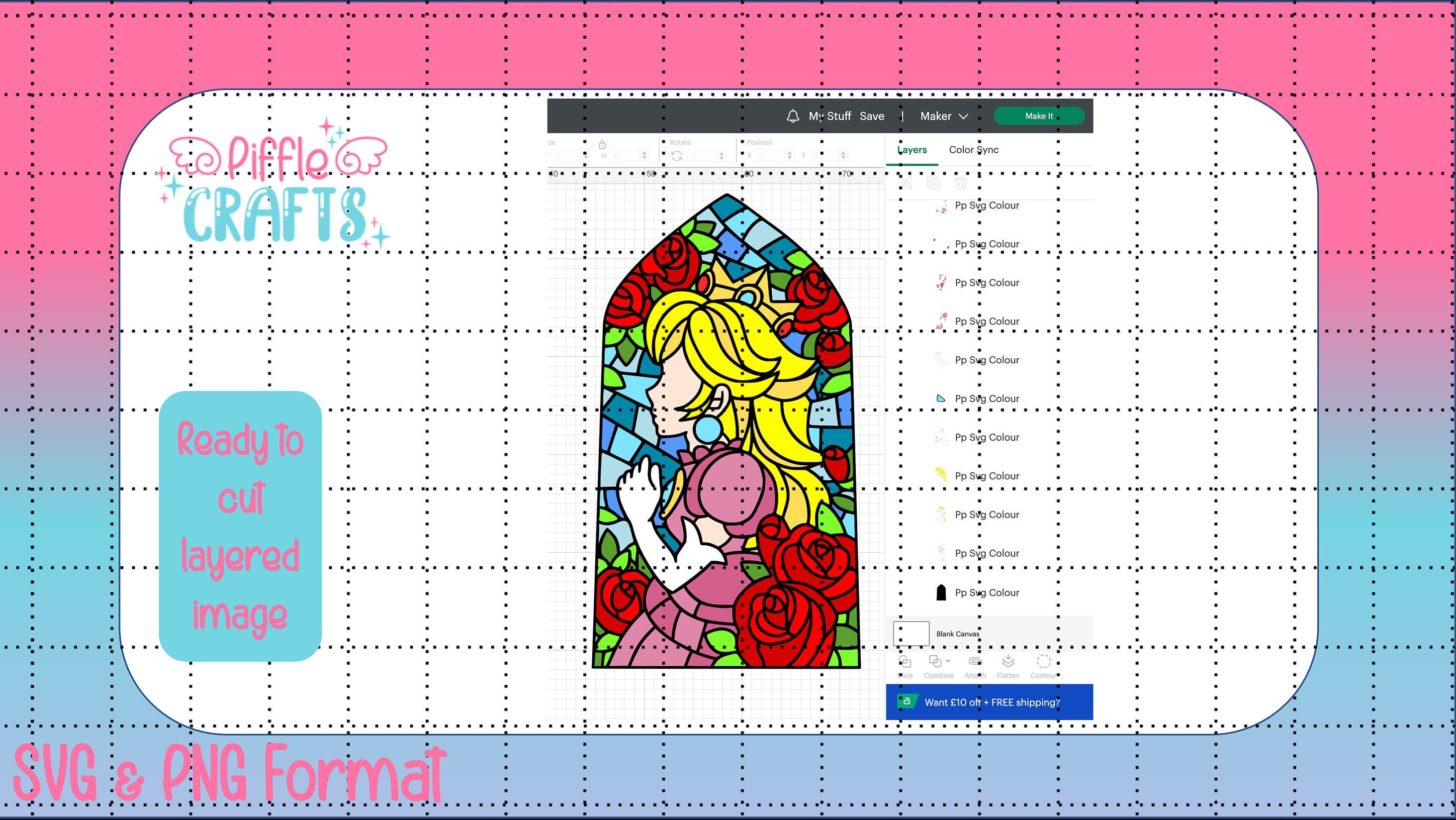 Princess Peach Stained Glass Window SVG/PNG Color/black & White Mario ...