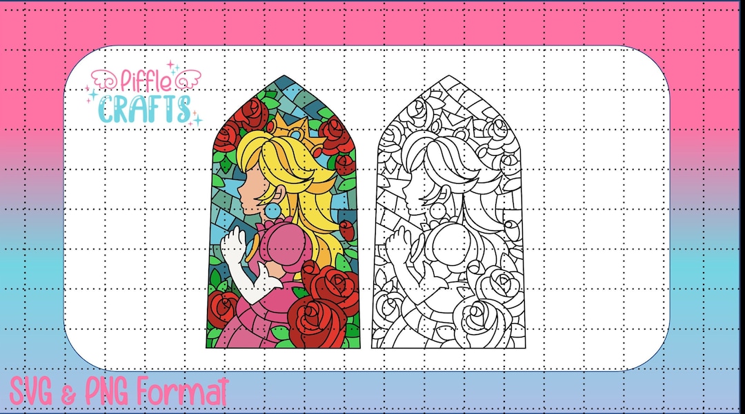 Princess Peach Stained Glass Window SVG/PNG Color/black & White Mario ...