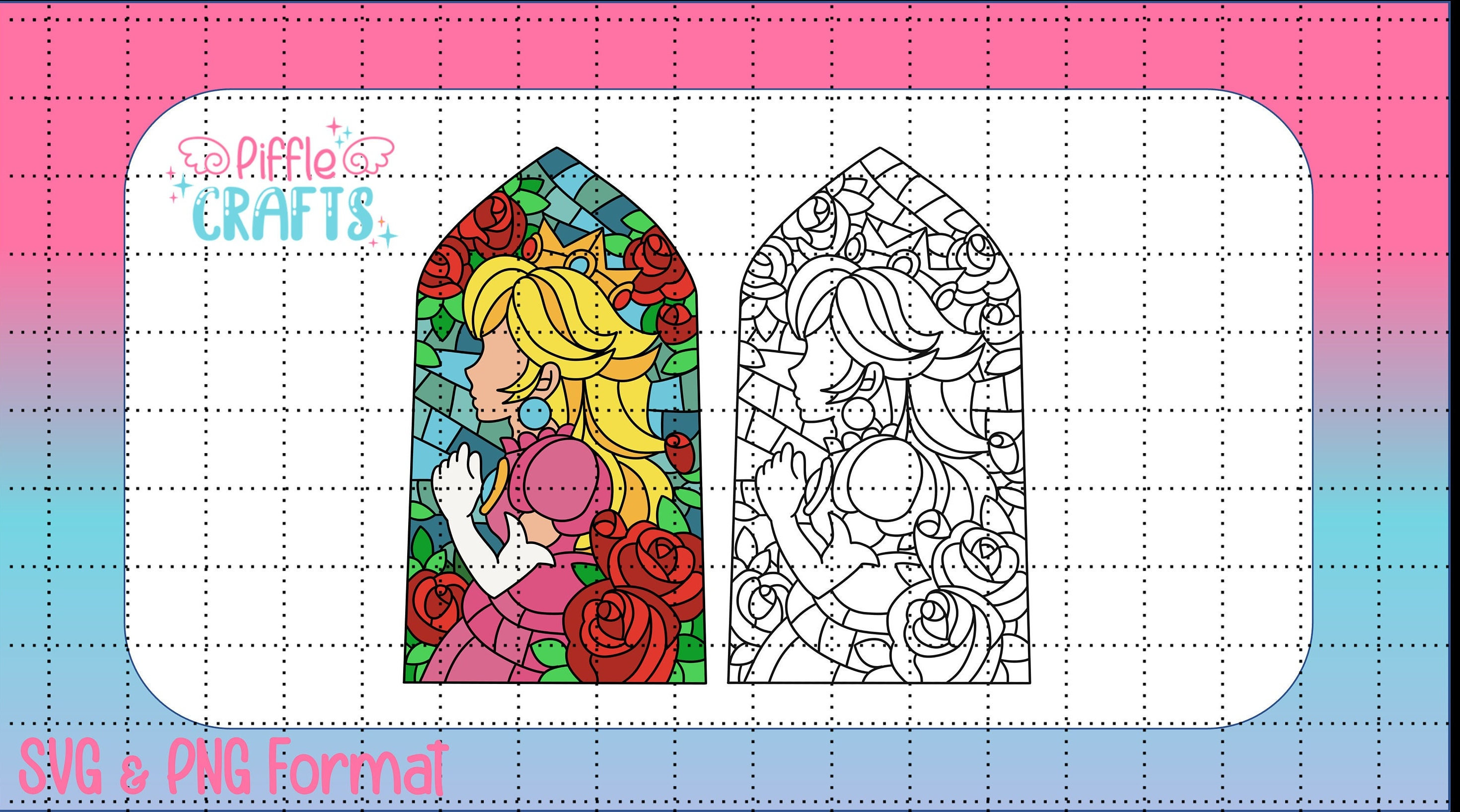 Princess Peach Stained Glass Window SVG/PNG Color/black & White Mario ...