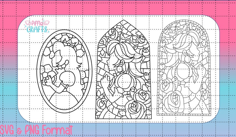 Princess Peach Stained Glass Window Bundle PNG & SVG Color/black-white ...