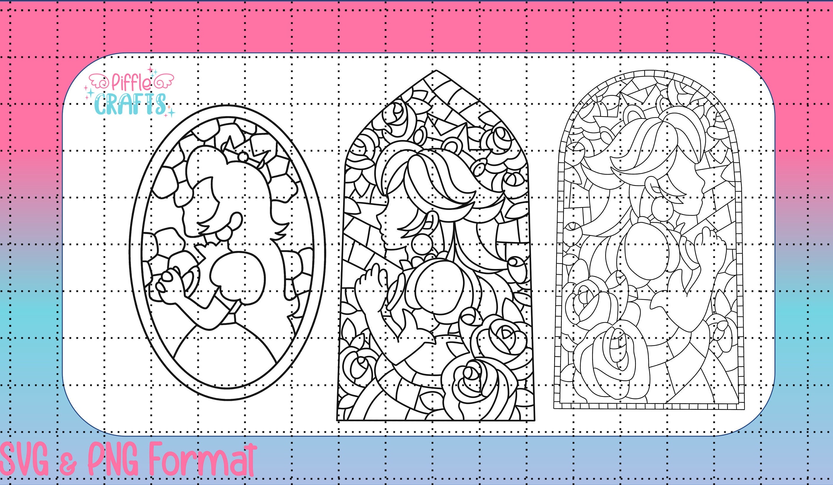 Princess Peach Stained Glass Window Bundle PNG & SVG Color/black-white ...