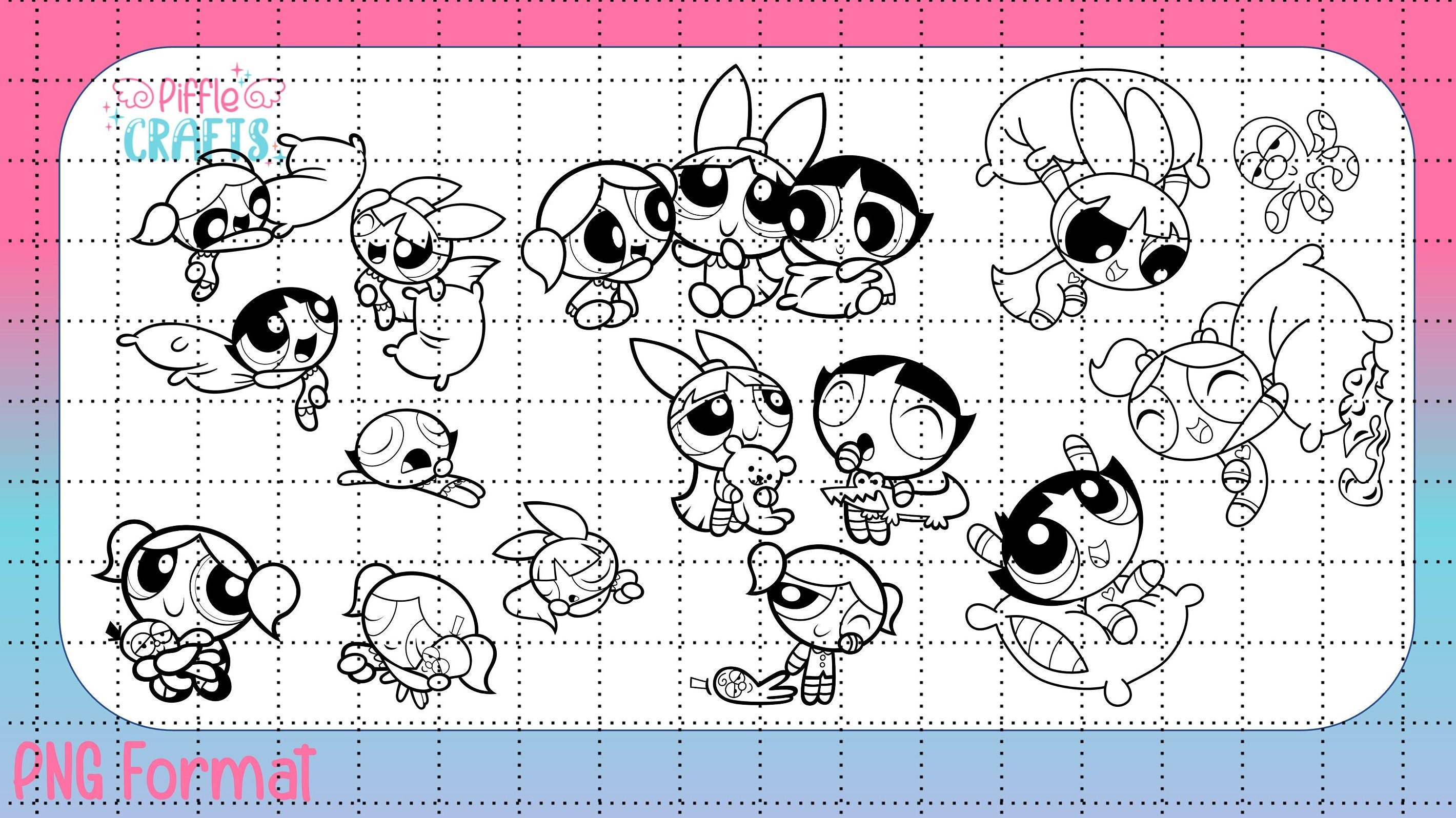 Powerpuff Girls Bundle 2 Bedtime PNG Files Hand Drawn Bubbles Blossom ...
