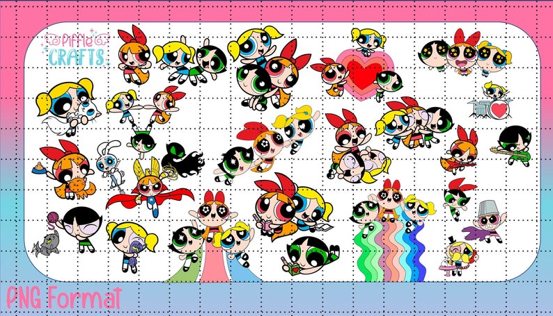 Powerpuff Girls Bundle 1 PNG Files Hand Drawn Bubbles Blossom Buttercup ...