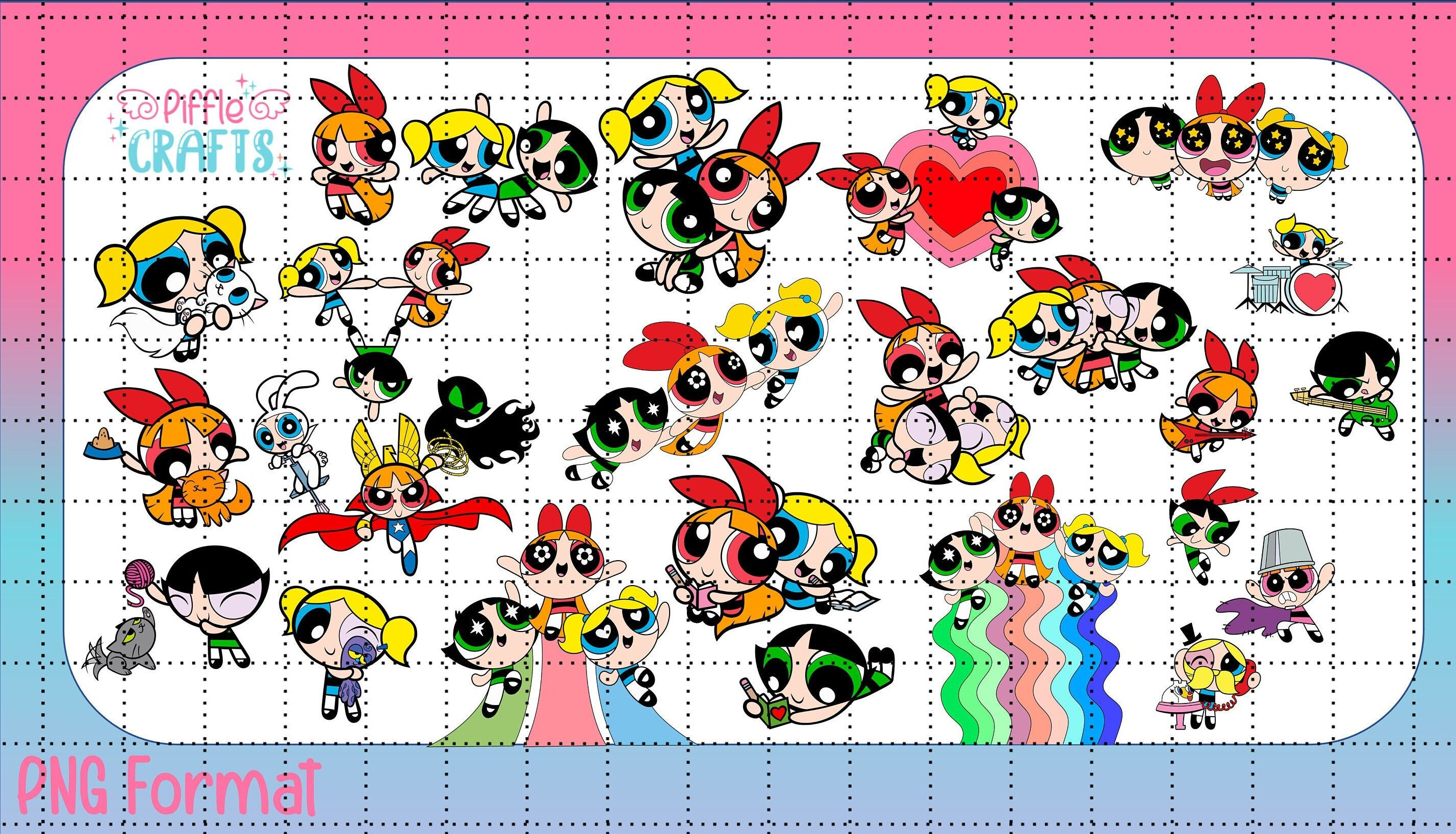 Powerpuff Girls Bundle 1 PNG Files Hand Drawn Bubbles Blossom Buttercup ...