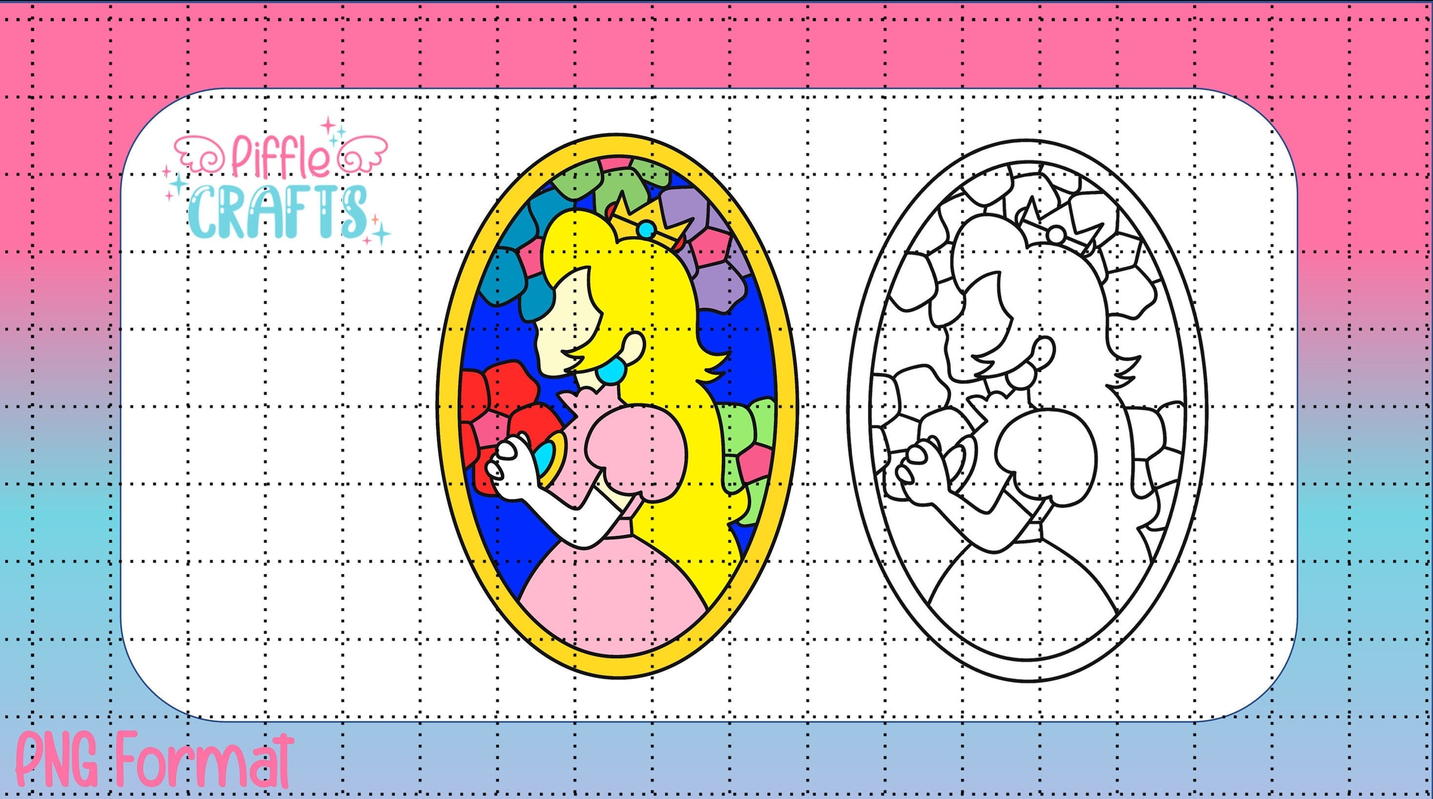 Princess Peach Stained Glass Window PNG Color/black & White N64 - Etsy