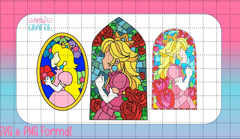 Princess Peach Stained Glass Window Bundle PNG & SVG Color/black-white ...