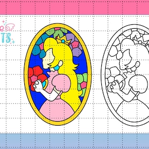 Princess Peach Stained Glass Window Bundle PNG Color/black & White ...