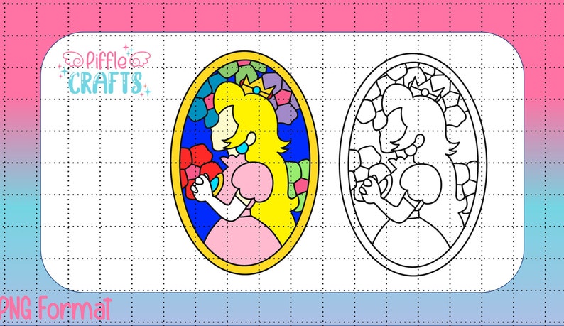 Princess Peach Stained Glass Window Bundle PNG Color/black & White ...