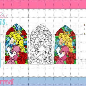 Princess Peach Stained Glass Window Bundle PNG & SVG Color/black-white ...