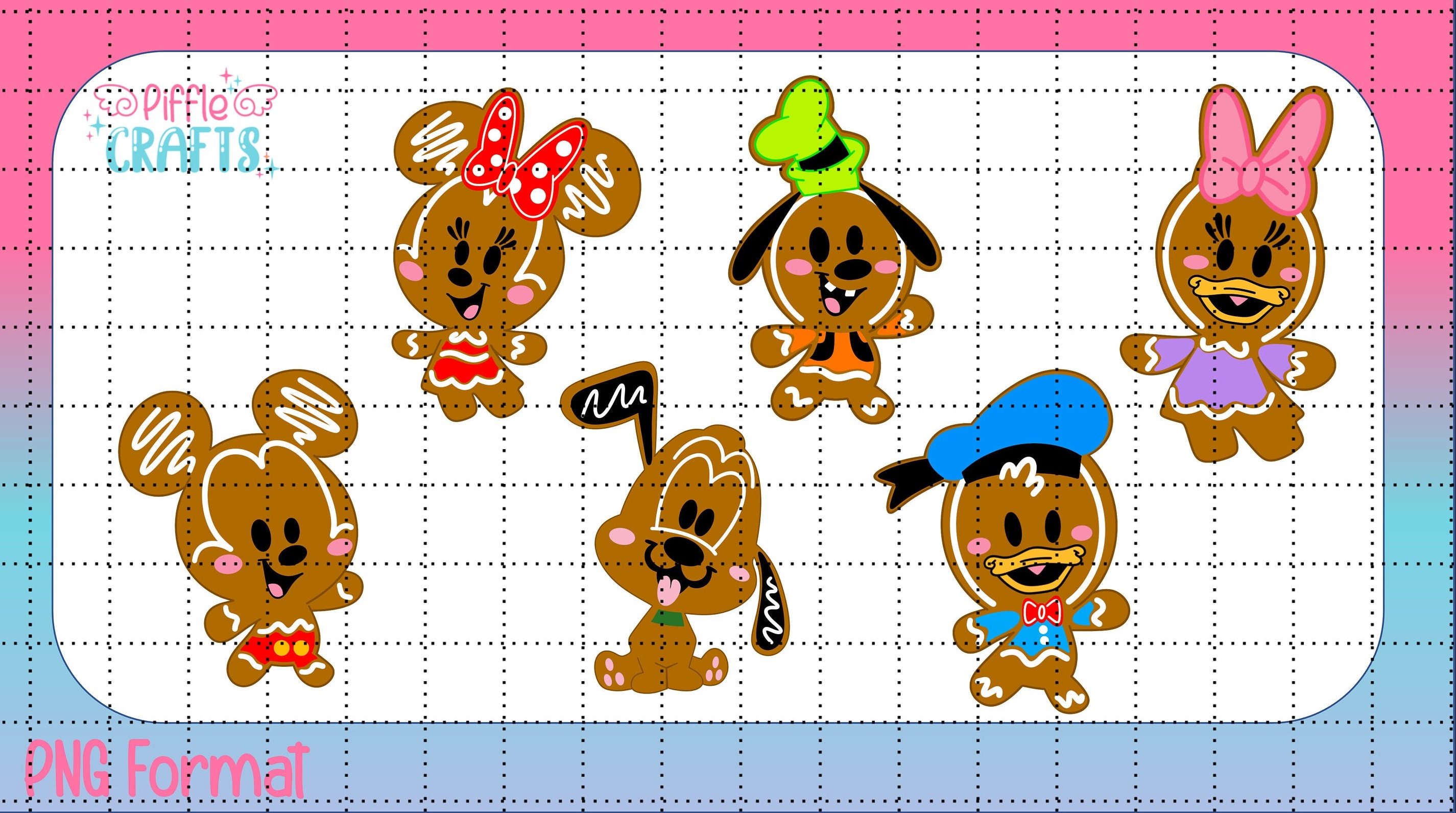 Fab 5 Gingerbread PNG Mickey Minnie Donald Daisy Goofy Pluto - Etsy