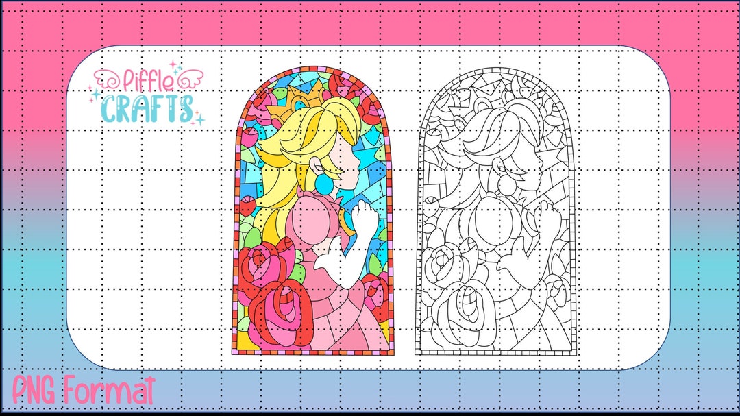 Princess Peach Stained Glass Window SVG/PNG Color/black & White Mario ...