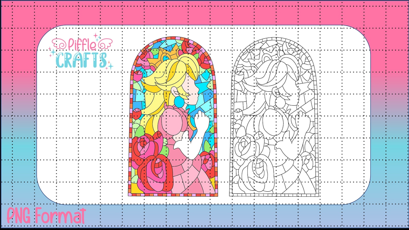 Princess Peach Stained Glass Window SVG/PNG Color/black & White Mario ...