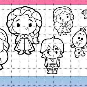 Frozen Chibi PNG Elsa Anna Kristoff Sven Olaf Hand Drawn Perfect for ...