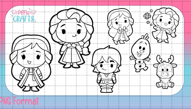Frozen Chibi PNG Elsa Anna Kristoff Sven Olaf Hand Drawn Perfect for ...