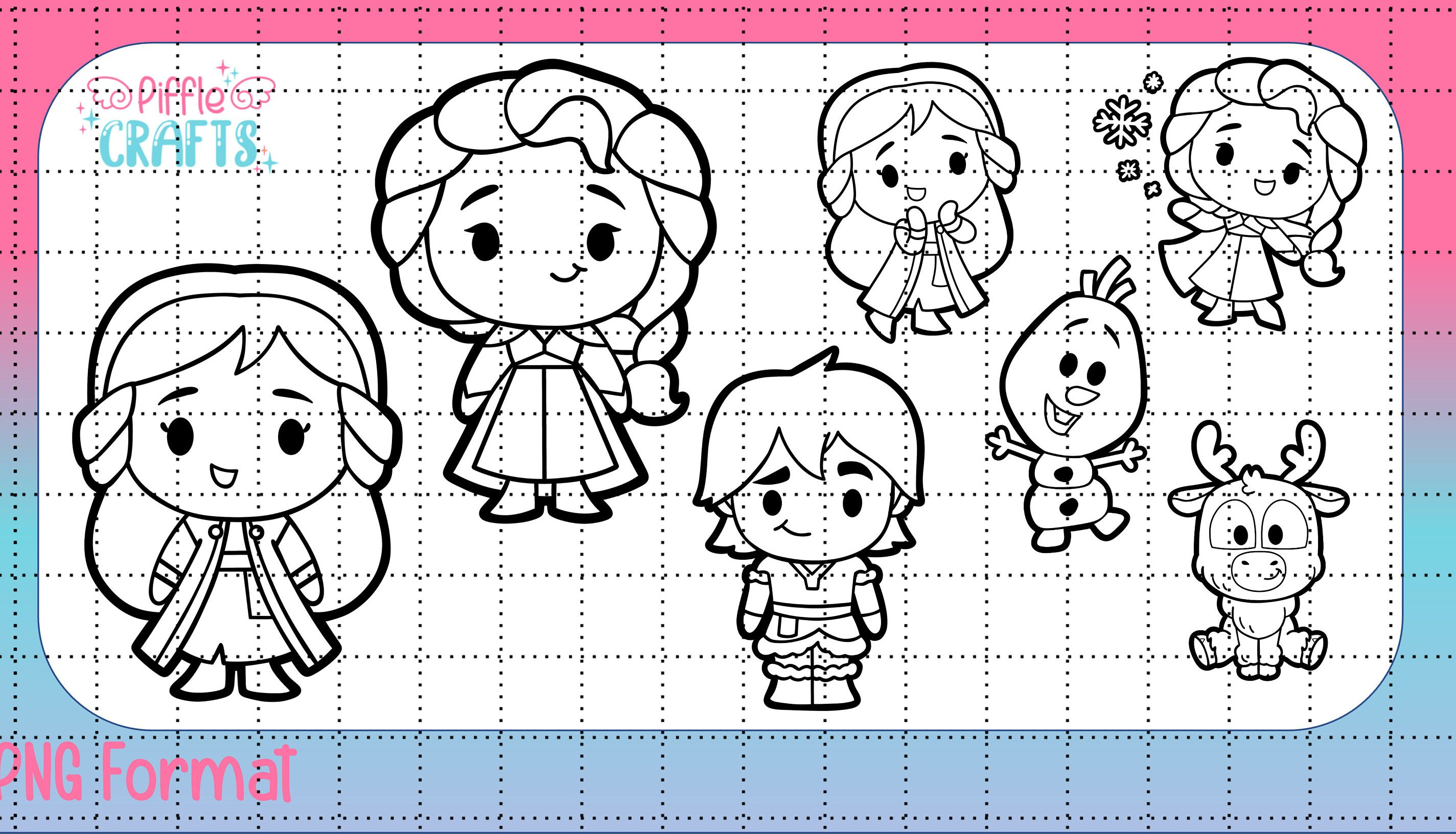 Frozen Chibi SVG PNG Elsa Anna Kristoff Sven Olaf - Hand Drawn Perfect ...