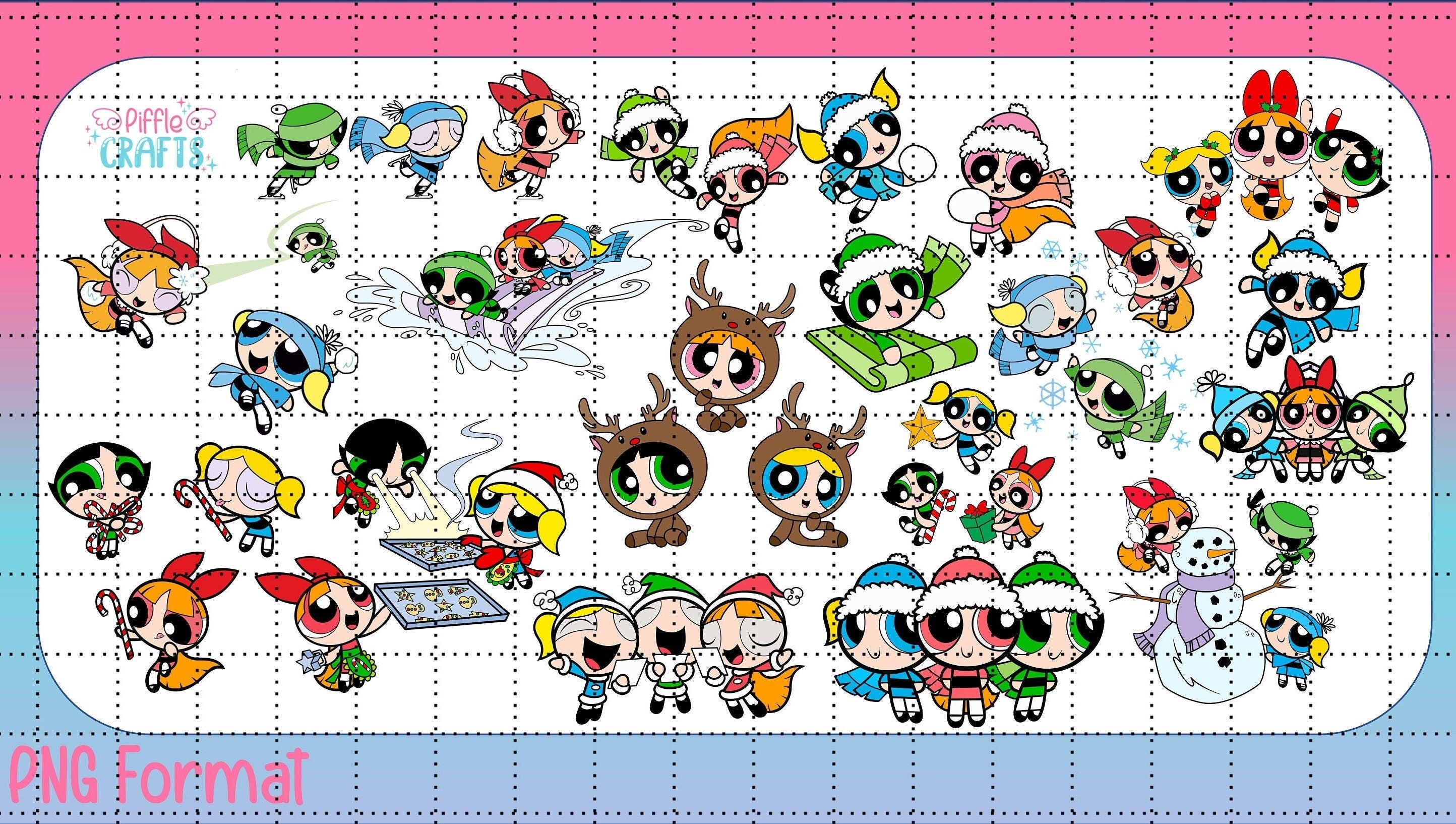 Christmas Powerpuff Girls PNG Files Hand Drawn Bubbles Blossom ...